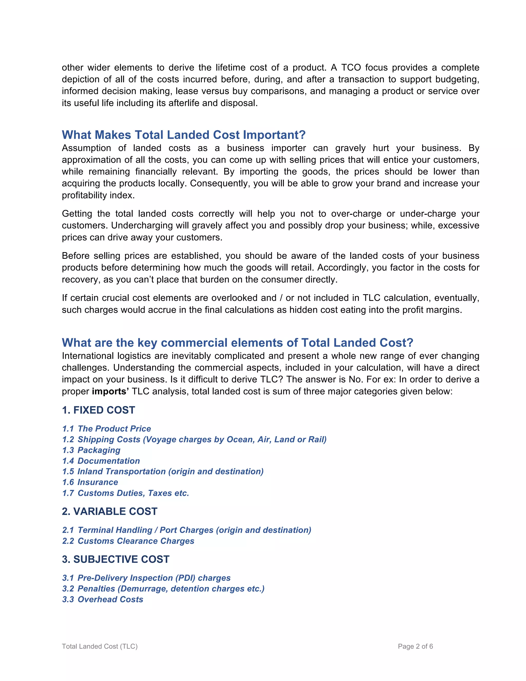 Understanding Total landed cost (tlc) | PDF
