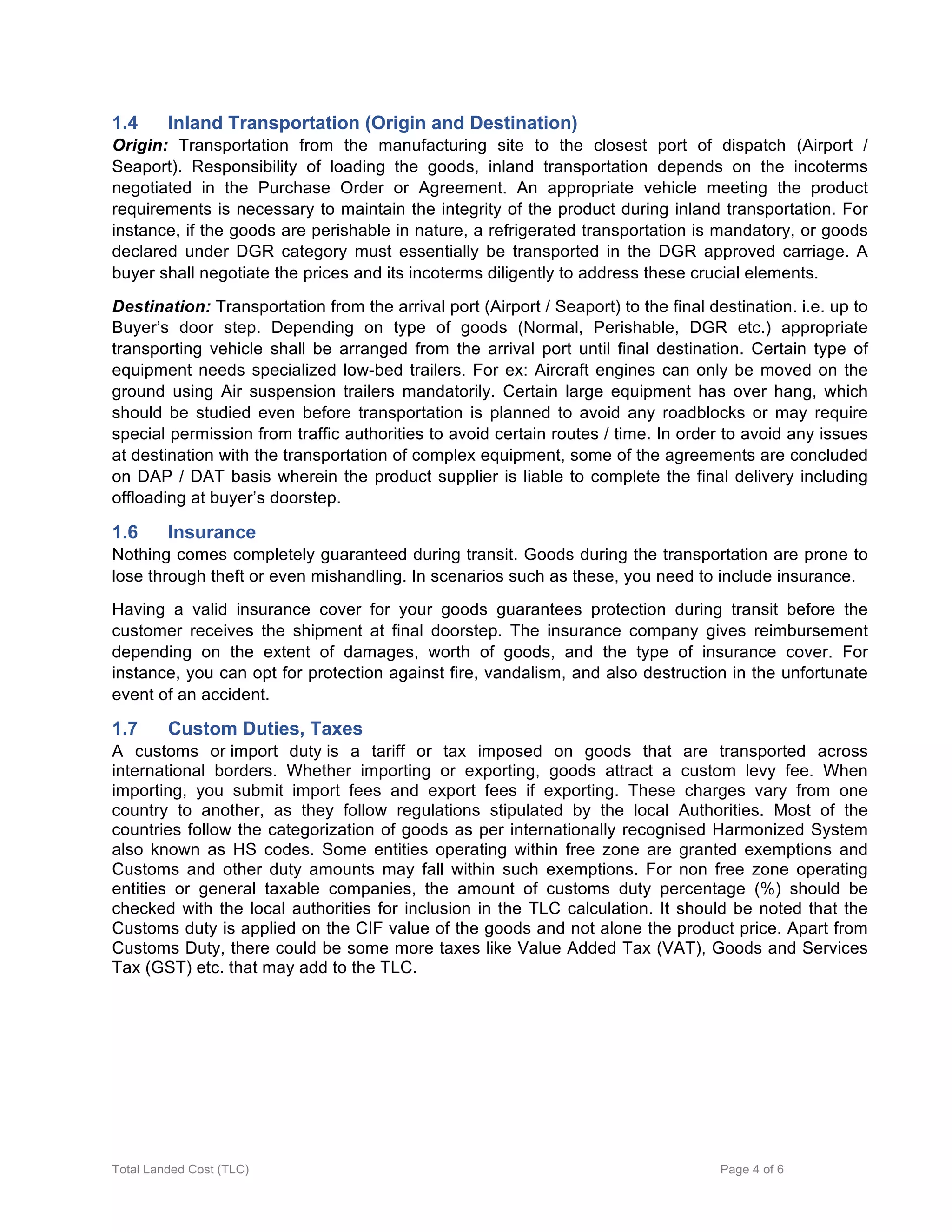 Understanding Total landed cost (tlc) | PDF