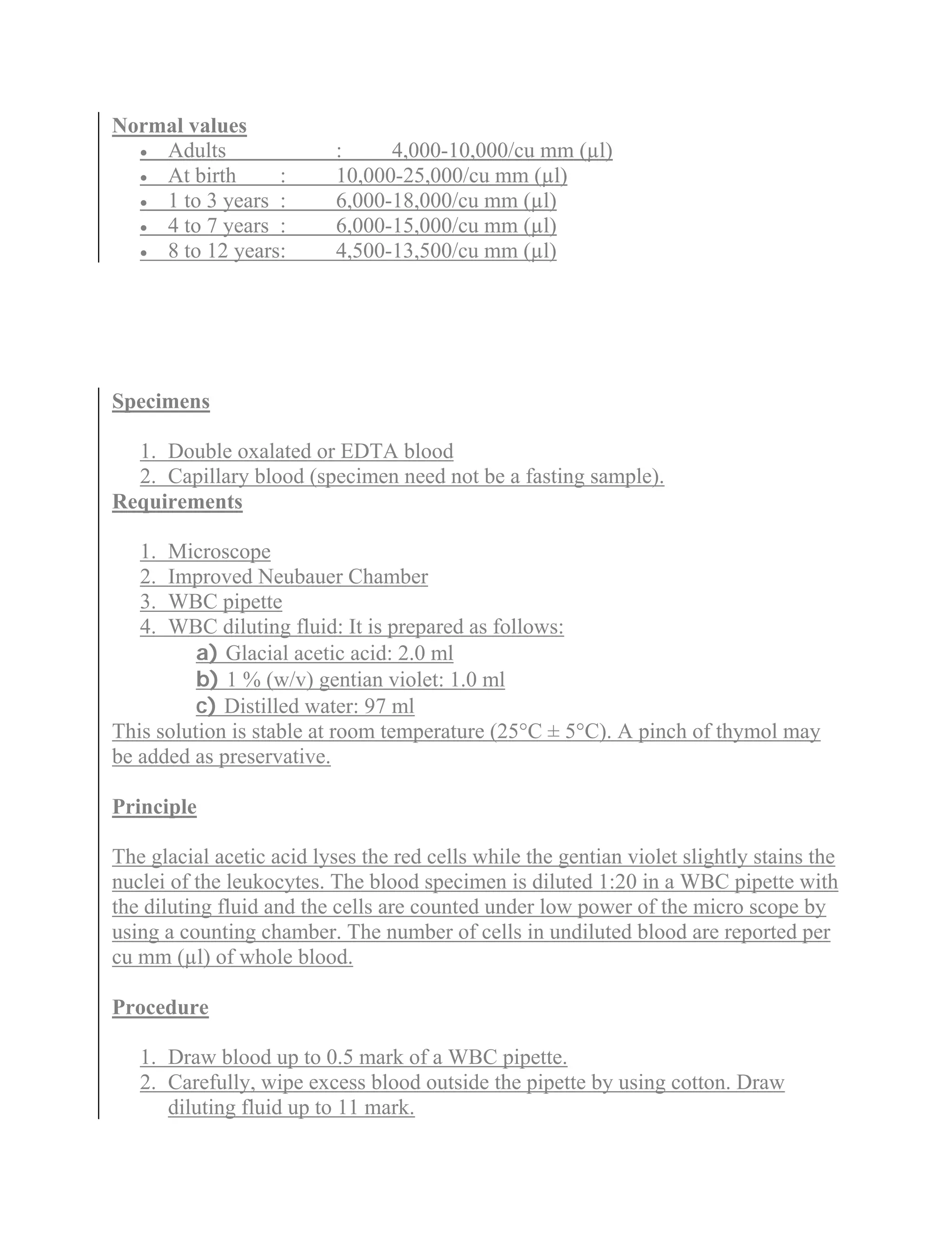 Total Leukocyte Count By Hemocytometer | PDF