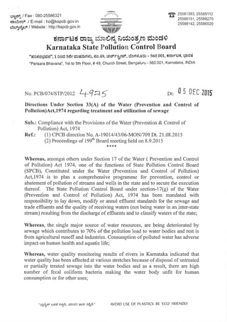 KSPCB notification on Nitrogen Standards in Sewage Treatment Plants ...