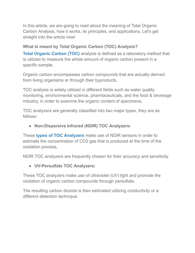 Total Organic Carbon Analyzer Principles | PDF | Chemistry | Science