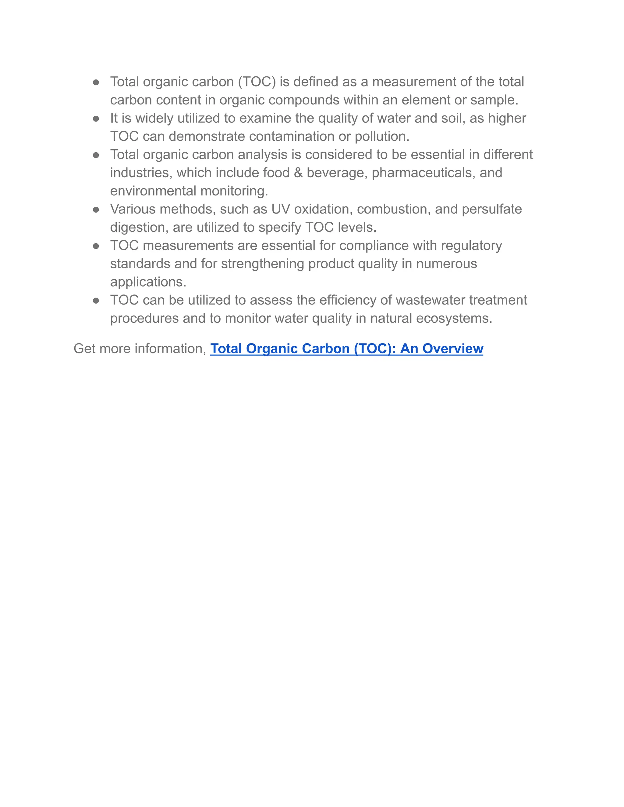 Total Organic Carbon (TOC): An Overview | PDF