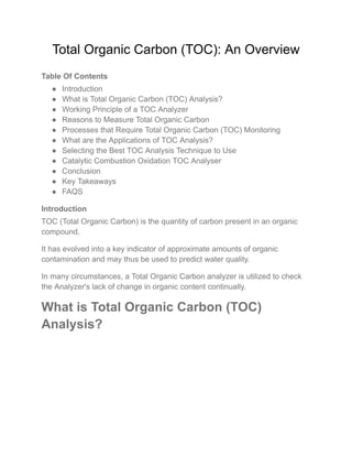 Total Organic Carbon (TOC): An Overview | PDF