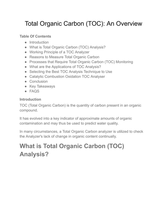 Total Organic Carbon (TOC): An Overview | PDF