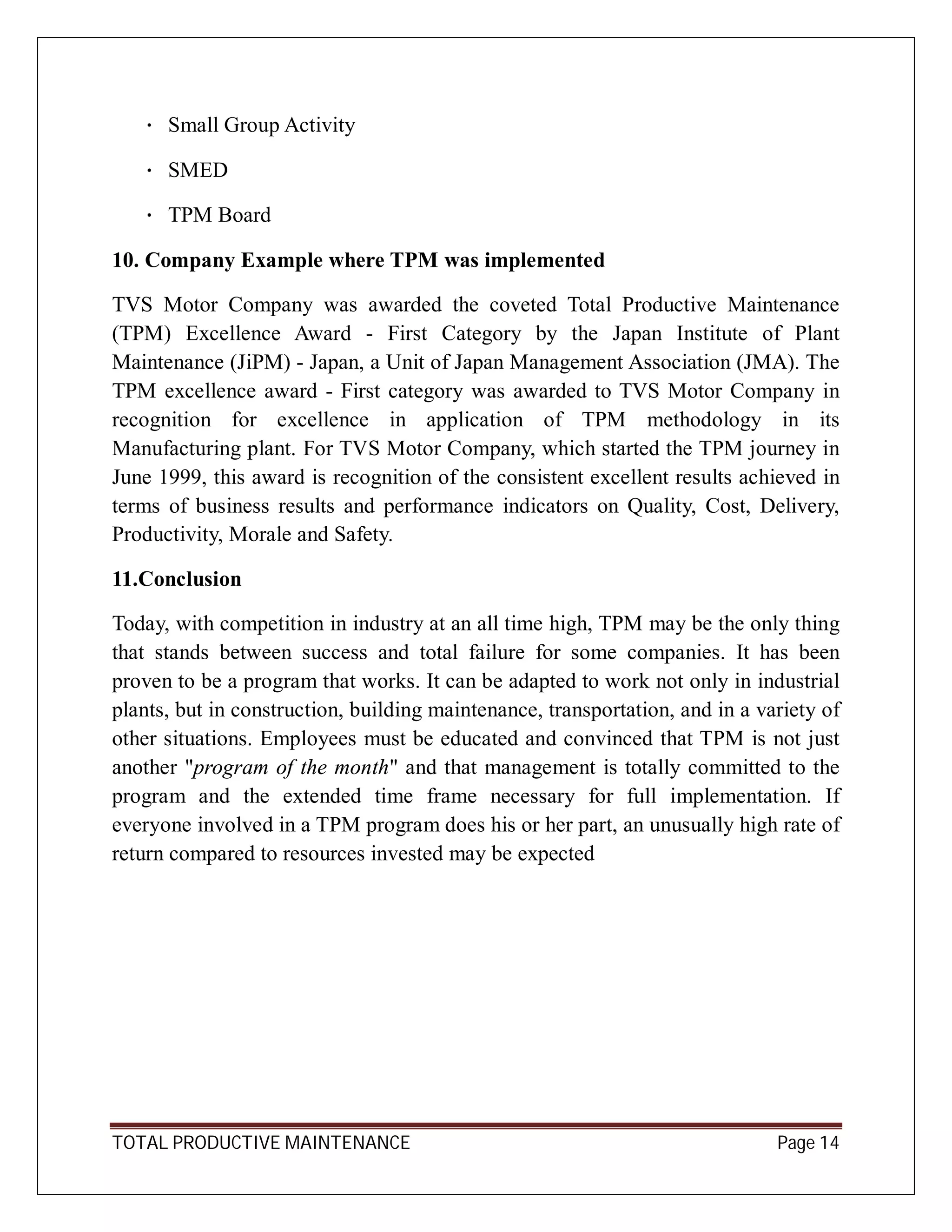 Total productive maintenance (Total Quality Management) | PDF