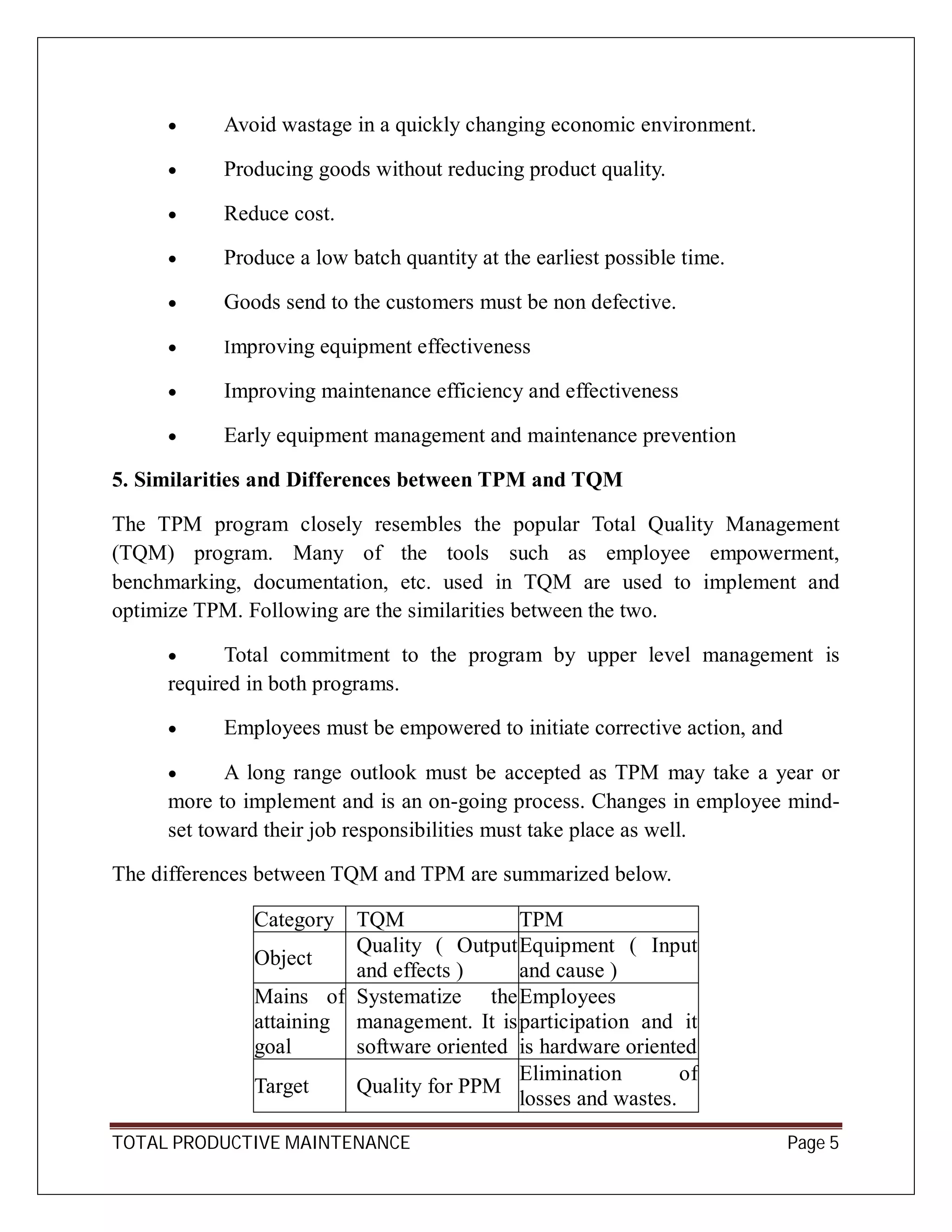 Total productive maintenance (Total Quality Management) | PDF