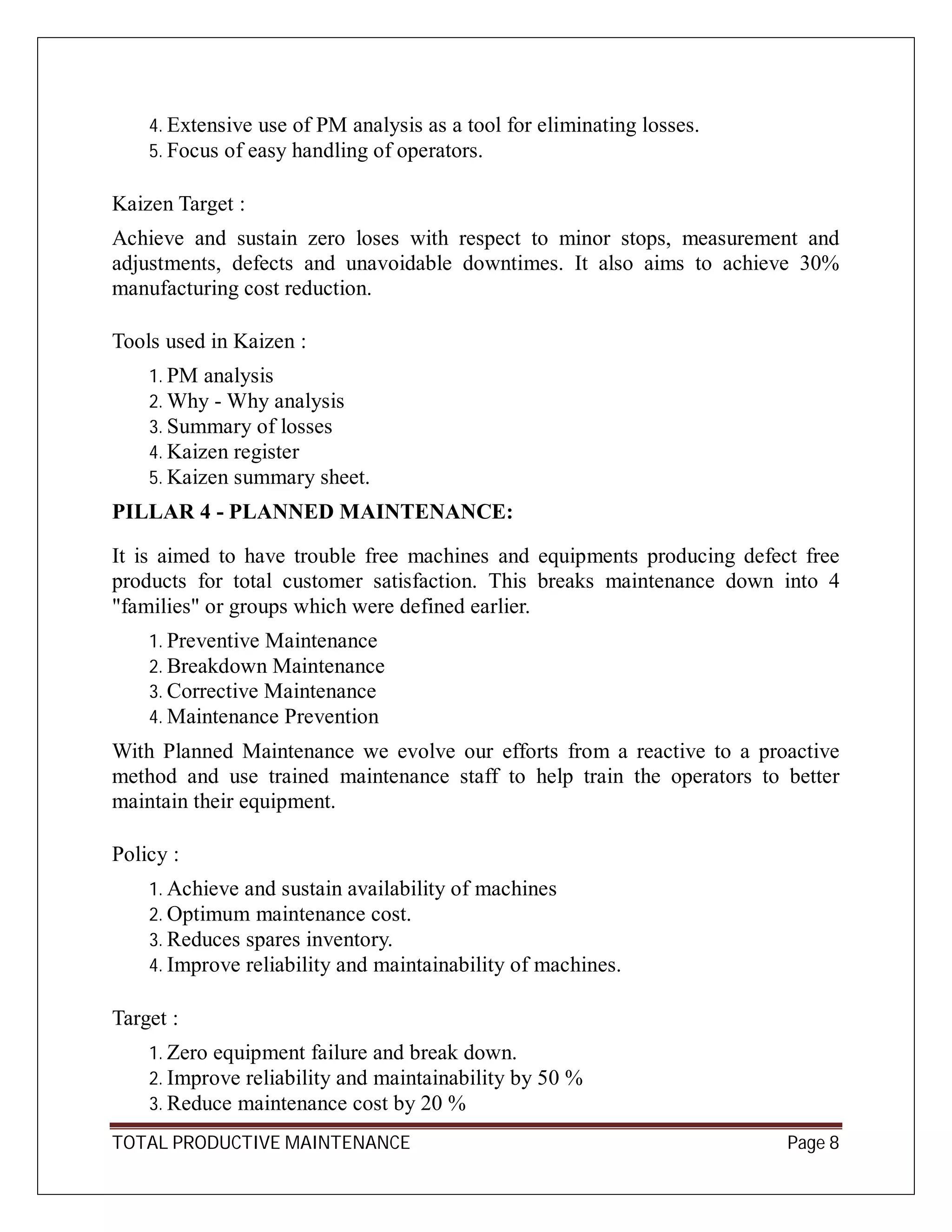 Total productive maintenance (Total Quality Management) | PDF