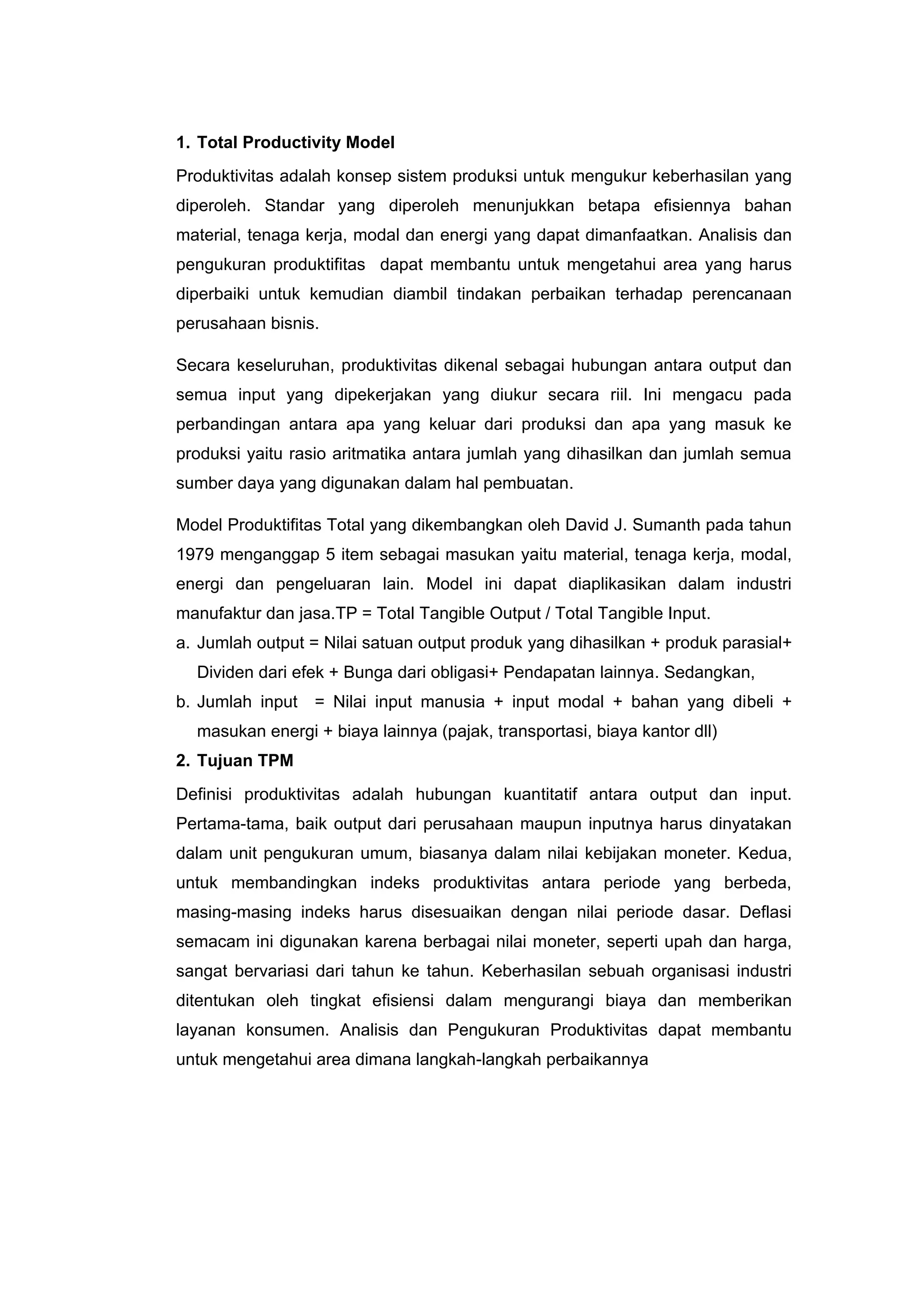 Total productivity model | PDF