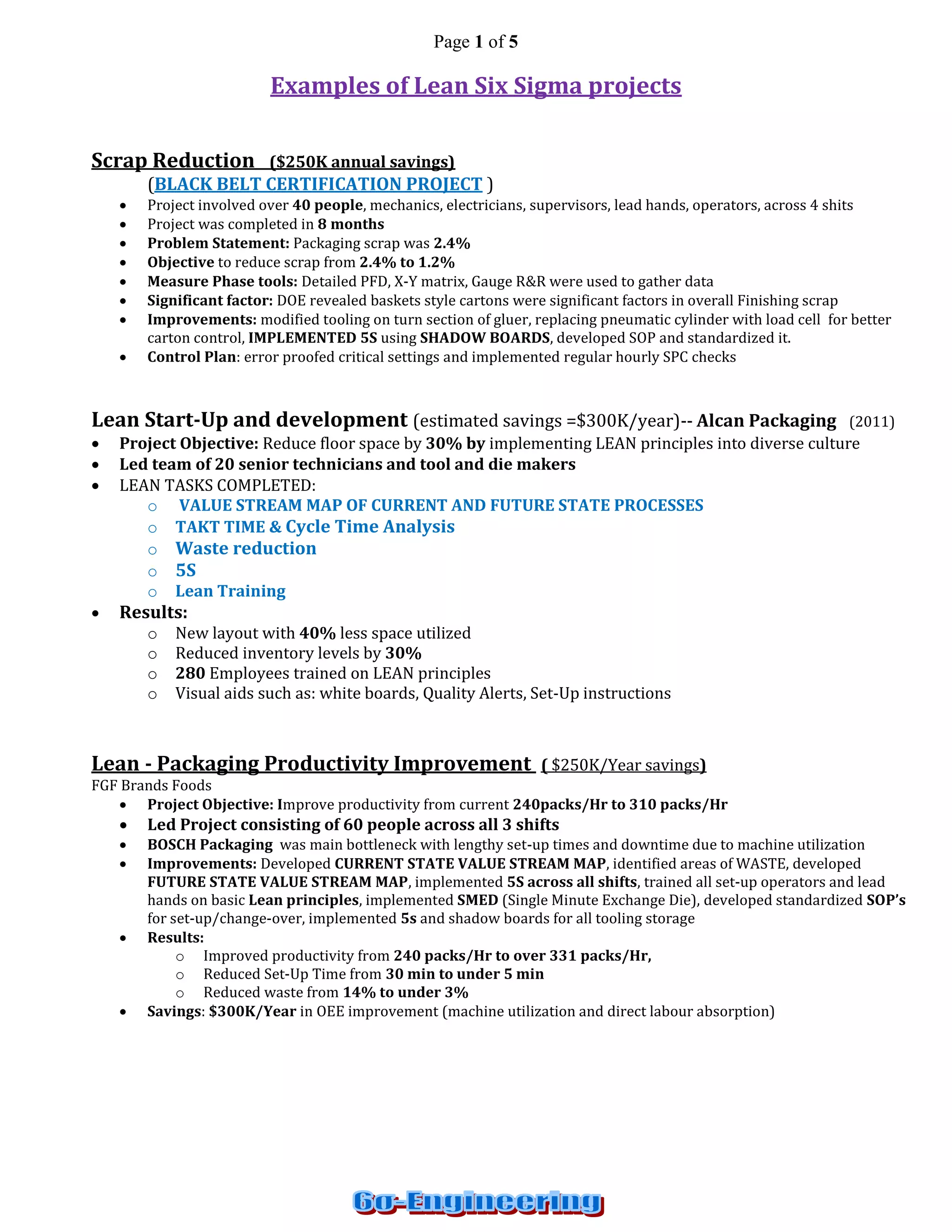 Lean Six Sigma Projects | PDF