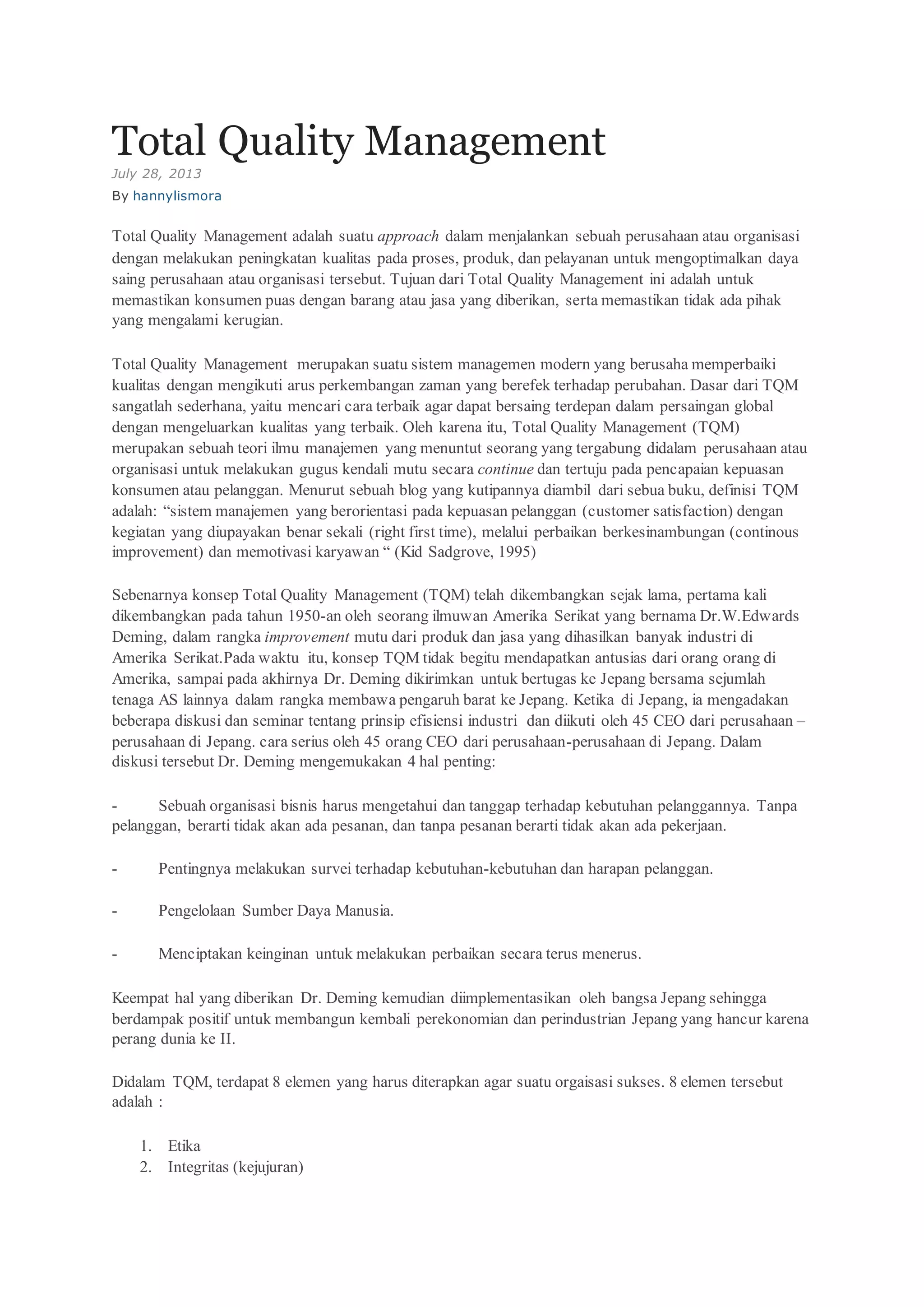 Total quality management | DOCX