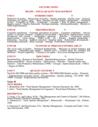 Total quality management - notes | DOC