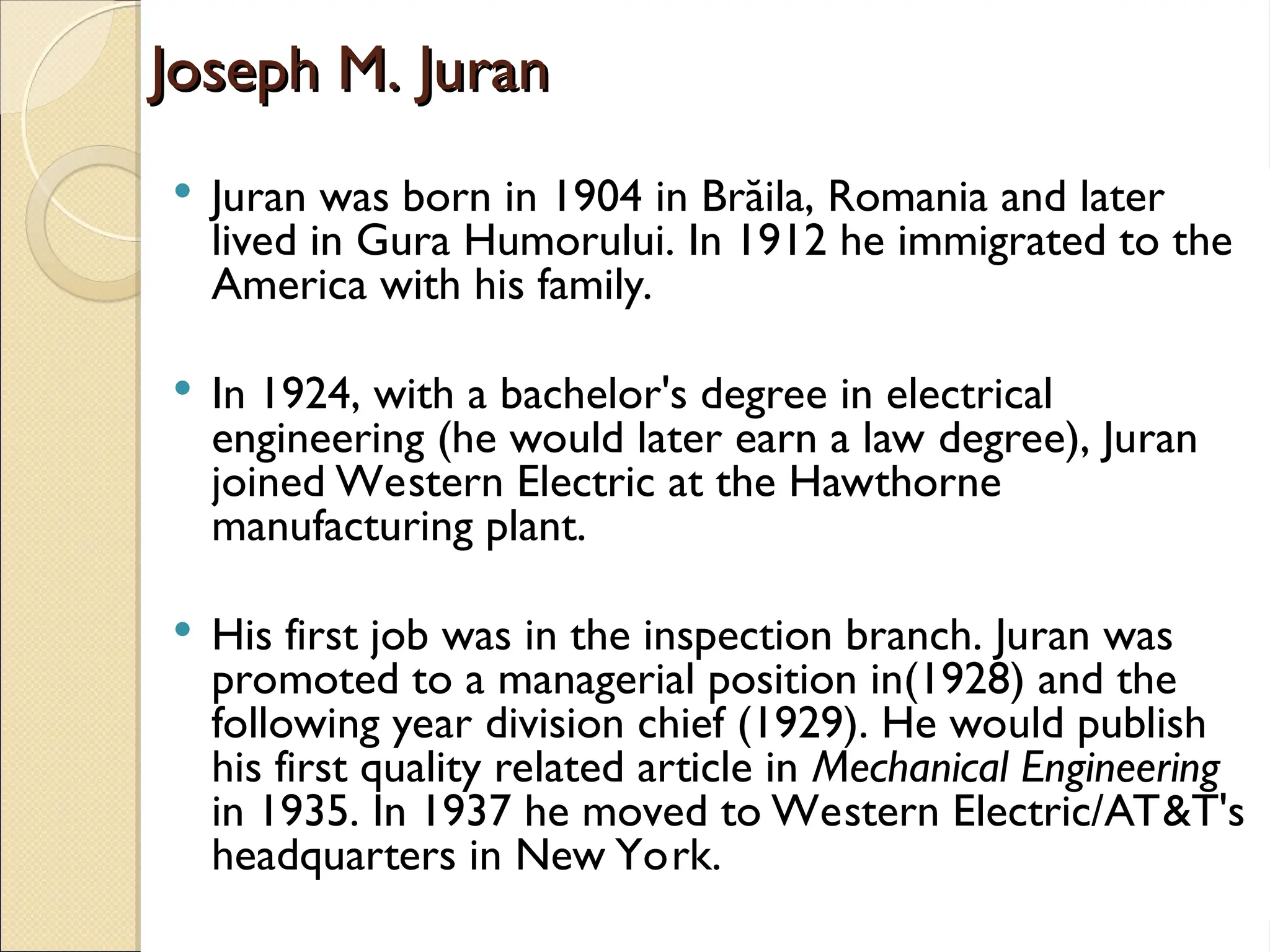 Total quality Management Quality Gurus Juran Deming | PPT