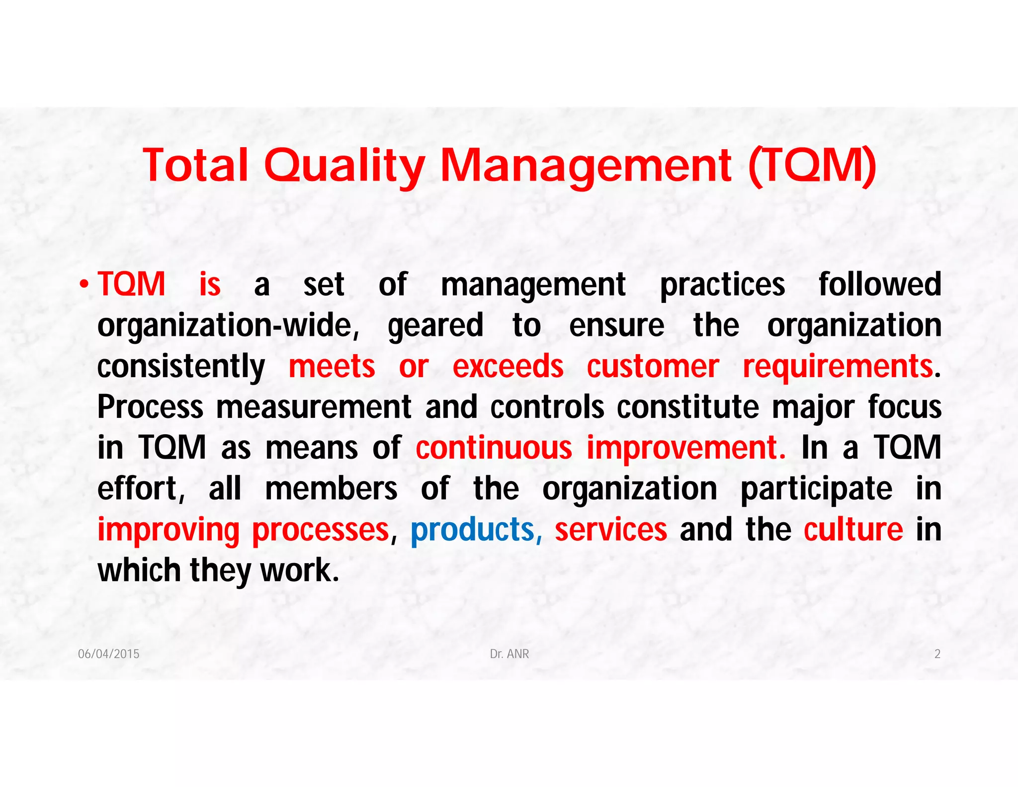 Total quality management (TQM) for IM students of JNTUH | PDF