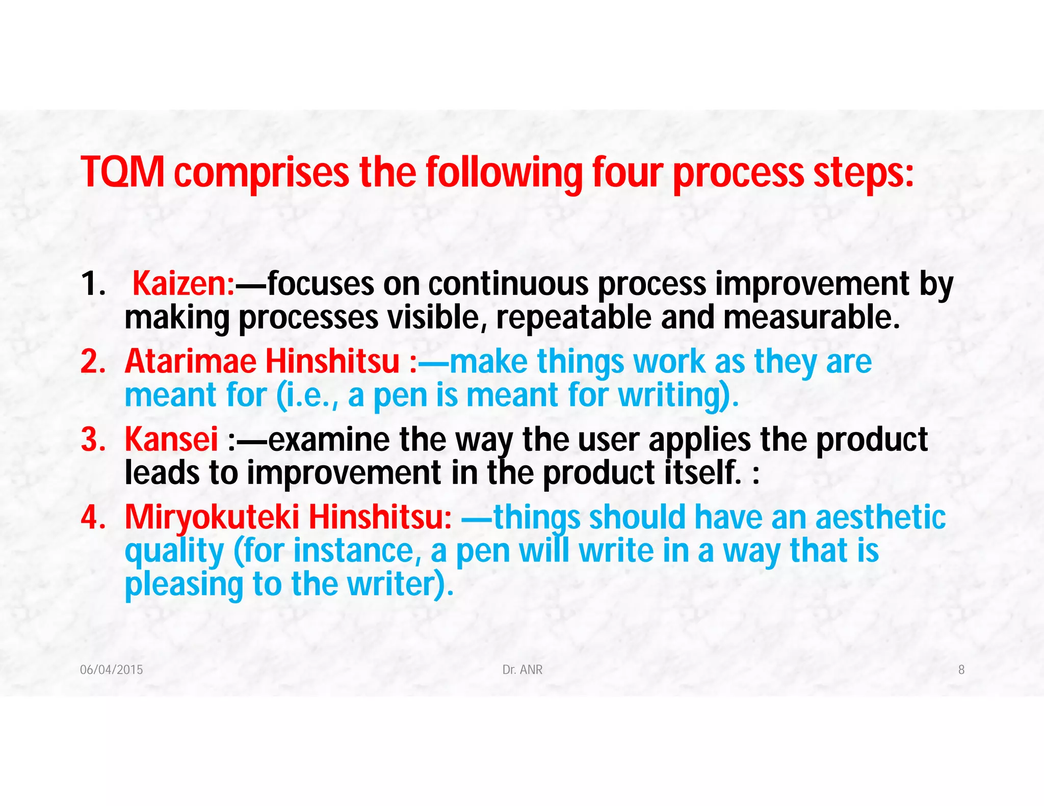 Total quality management (TQM) for IM students of JNTUH | PDF