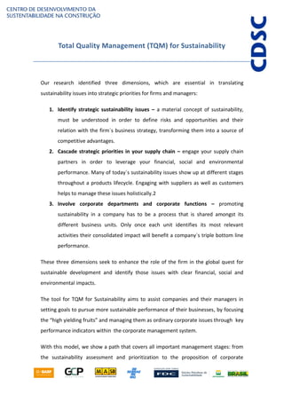 Total Quality Management (TQM) for Sustainability | PDF
