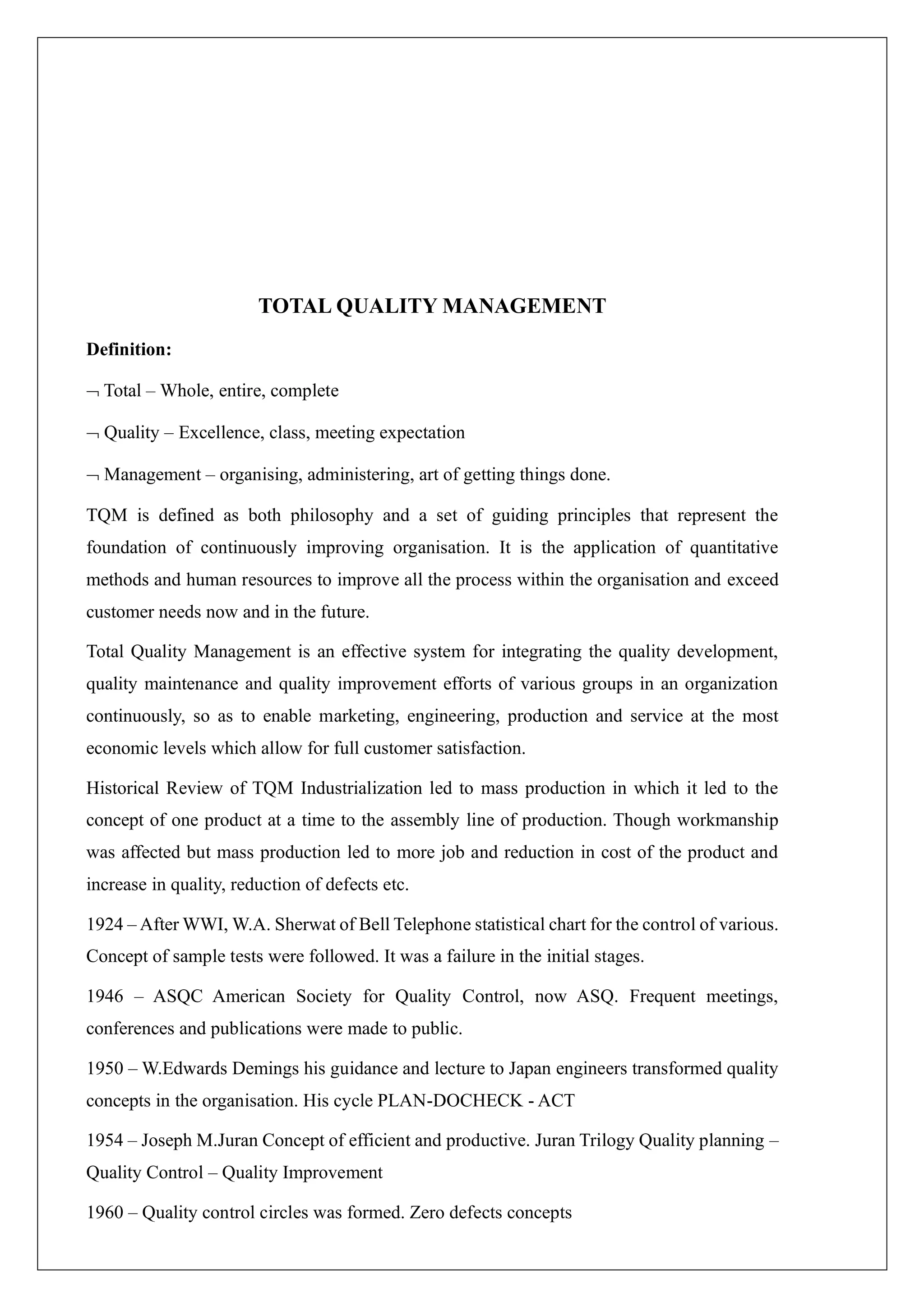 TOTAL QUALITY MANAGEMENT (TQM) | PDF