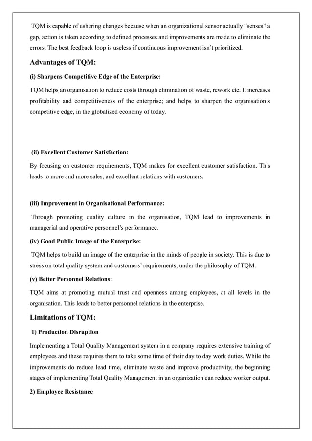 TOTAL QUALITY MANAGEMENT (TQM) | PDF | Manufacturing Industry | Industries