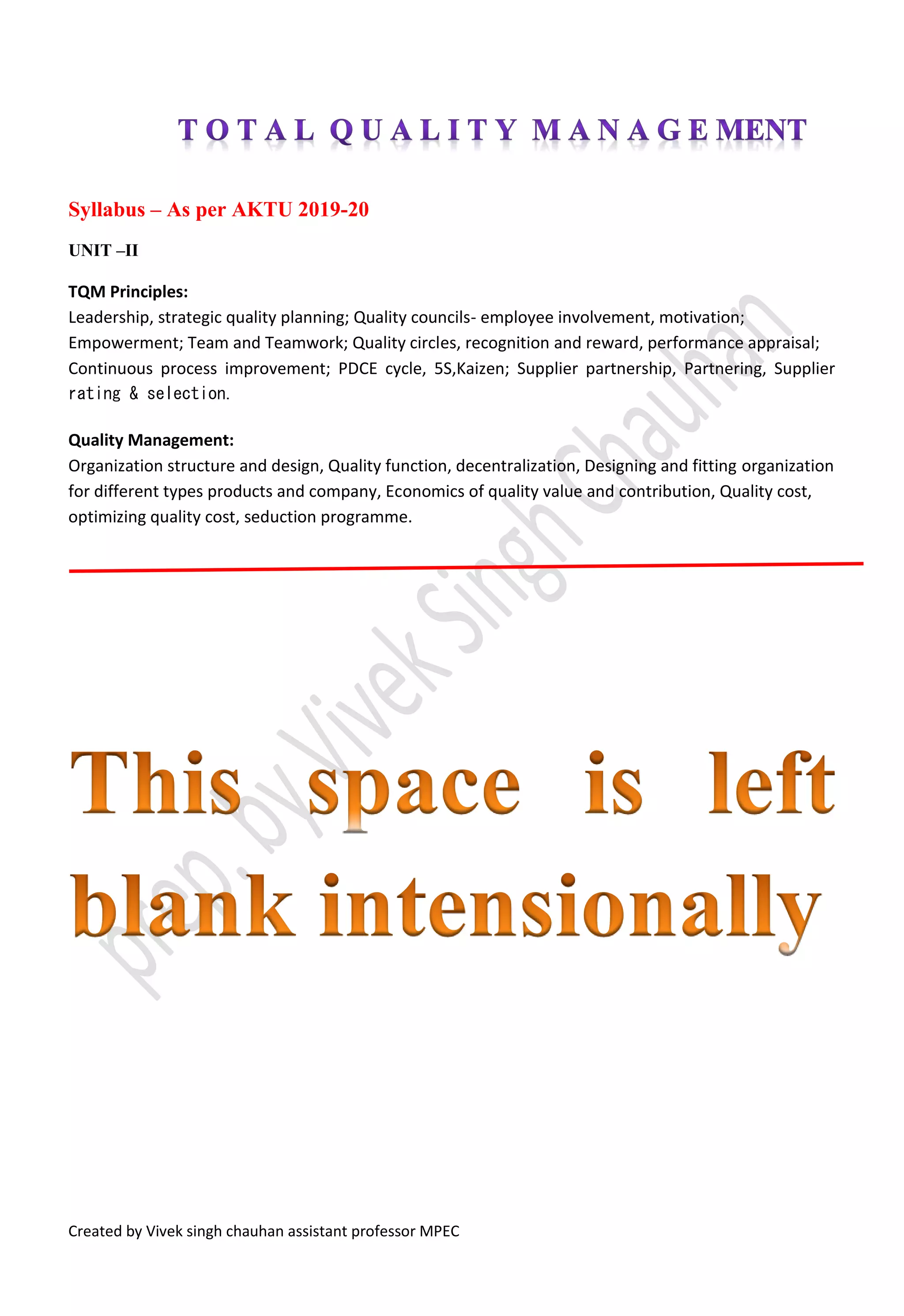 Total quality management unit 2 | PDF