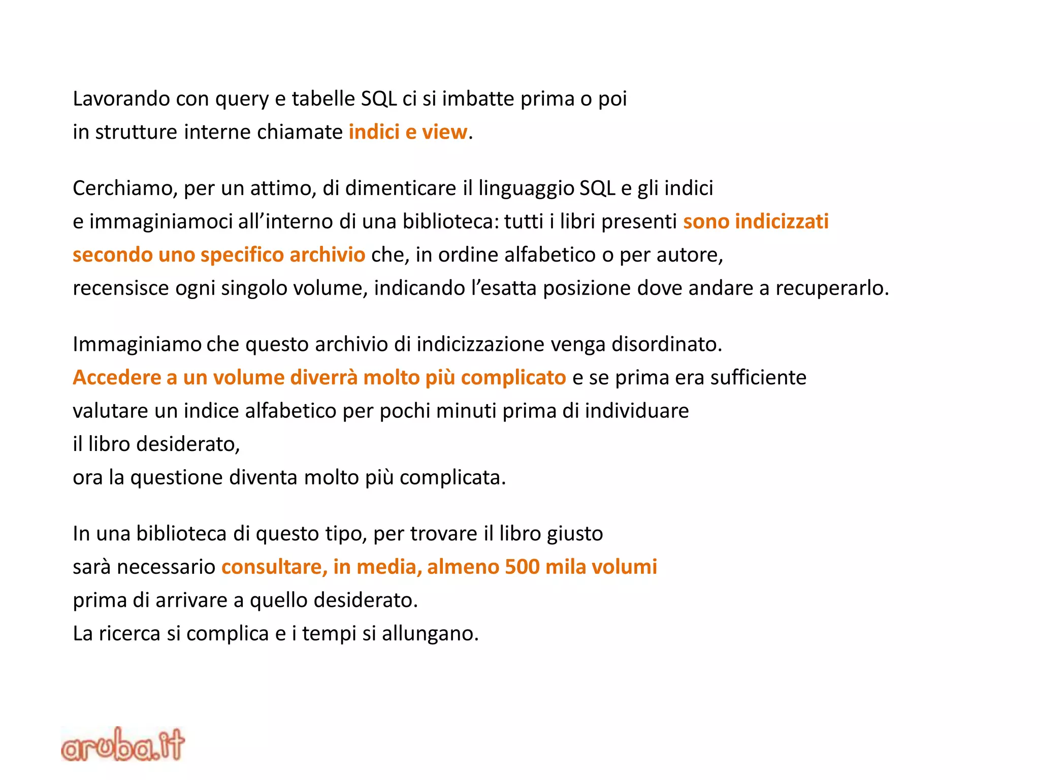 Hosting: gli indici SQL, cosa sono e come funzionano #TipOfTheDay | PDF
