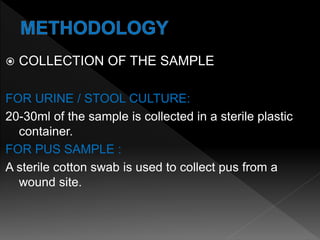 To test different samples like pus sample, | PPTX