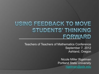 Using Feedback to Move Students' Thinking Forward | PPTX