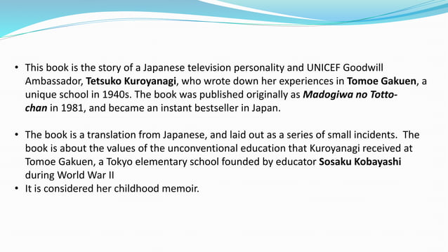 tottochanstorysummary and quest PPT.pptx | Education