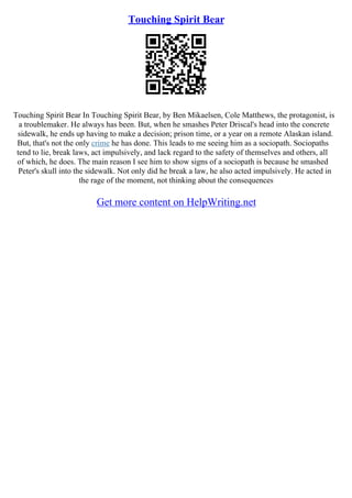 Touching Spirit Bear Essay | PDF