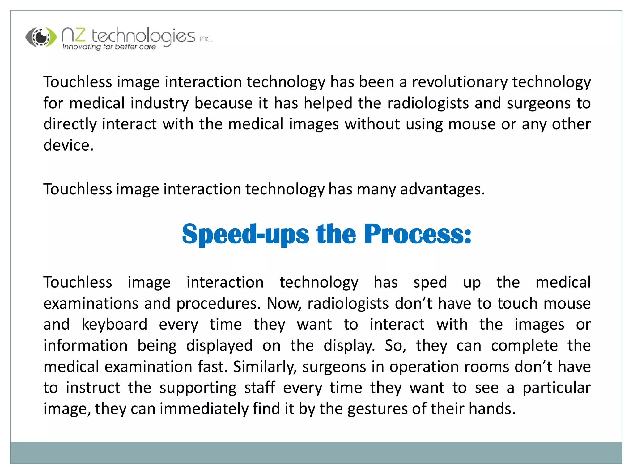 Touchless Image Interaction Technology in Medical Industry | PPT