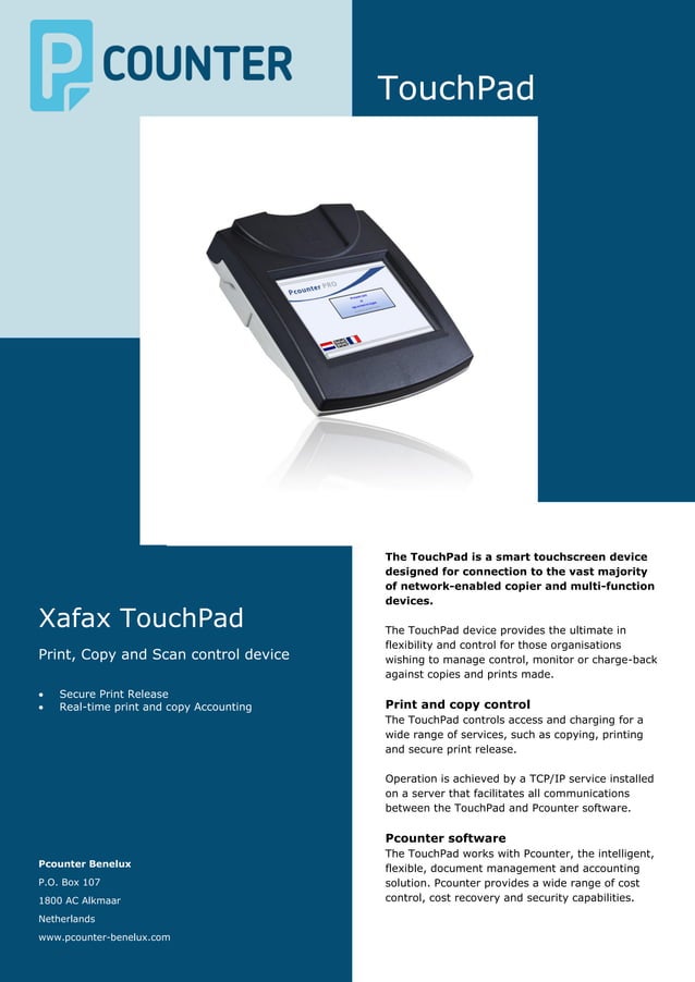 TouchPad - Pcounter print release terminal | PDF