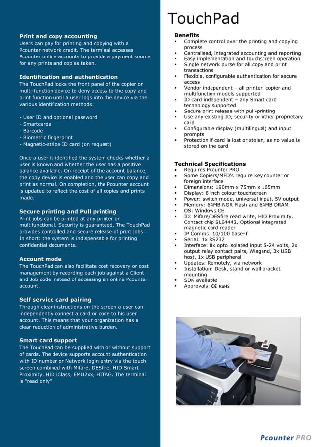 TouchPad - Pcounter print release terminal | PDF
