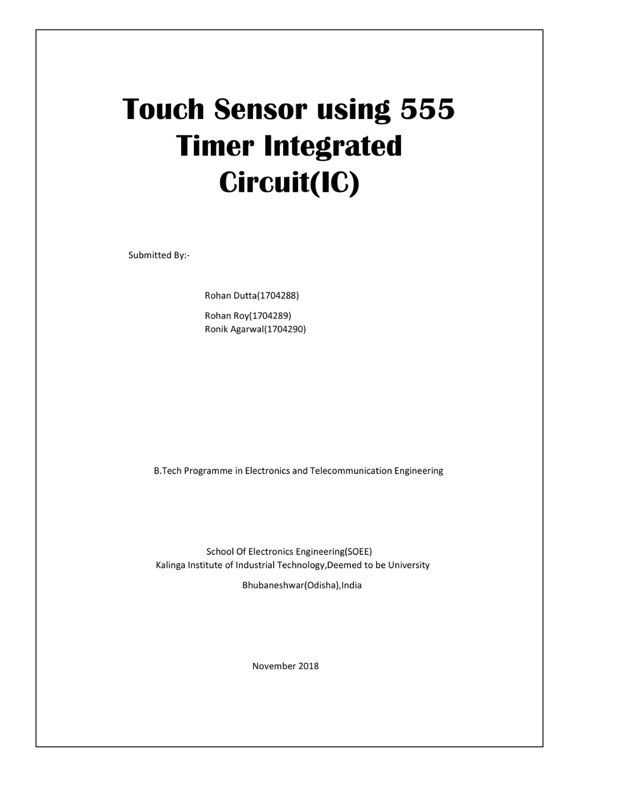 Touch Sensor Using 555 Timer Integrated Circuit Ic Pdf