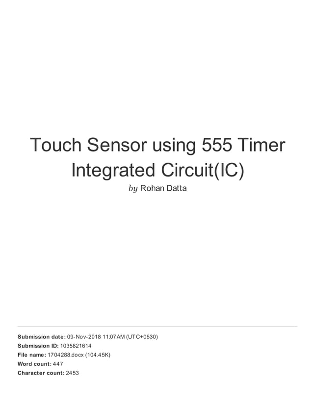 Touch sensor using 555 timer integrated circuit(ic) | PDF