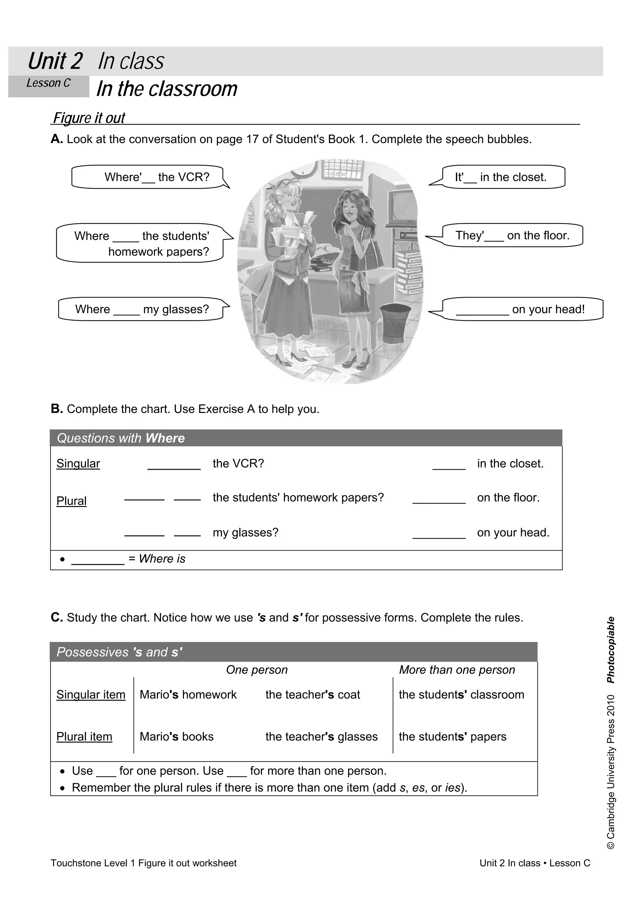 Touchstone 1-beginning-unit2-lessons-a+b+c-worksheet | PDF