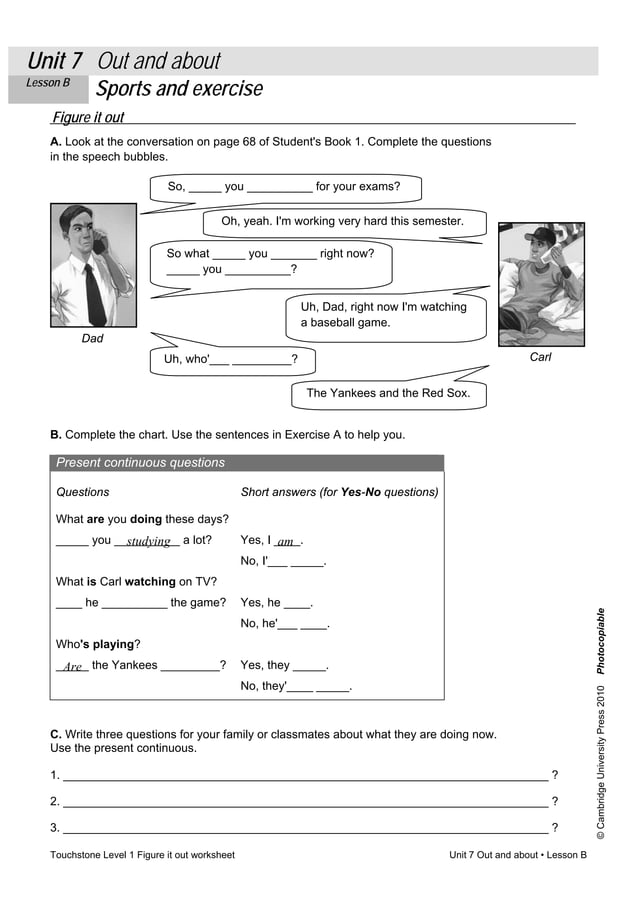 Touchstone 1-beginning-unit7-lessons-a-b-worksheet | PDF