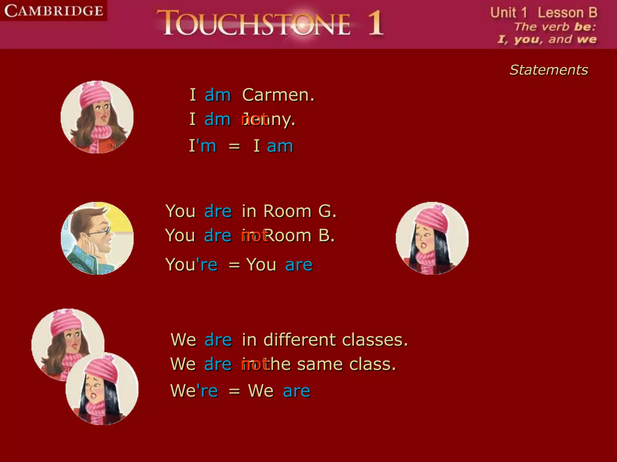 Touchstone level1-beginning-unit1-lessons-b+c-grammar-presentation | PPSX
