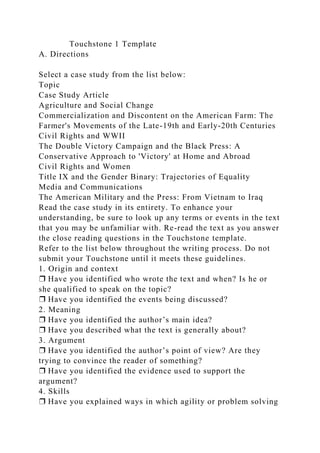 Touchstone 1 Case Study Close ReadingASSIGNMENT For this Tou.docx ...