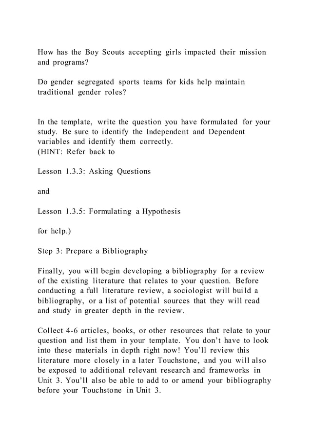Touchstone 1 developing a research plan scenario imagine | DOCX