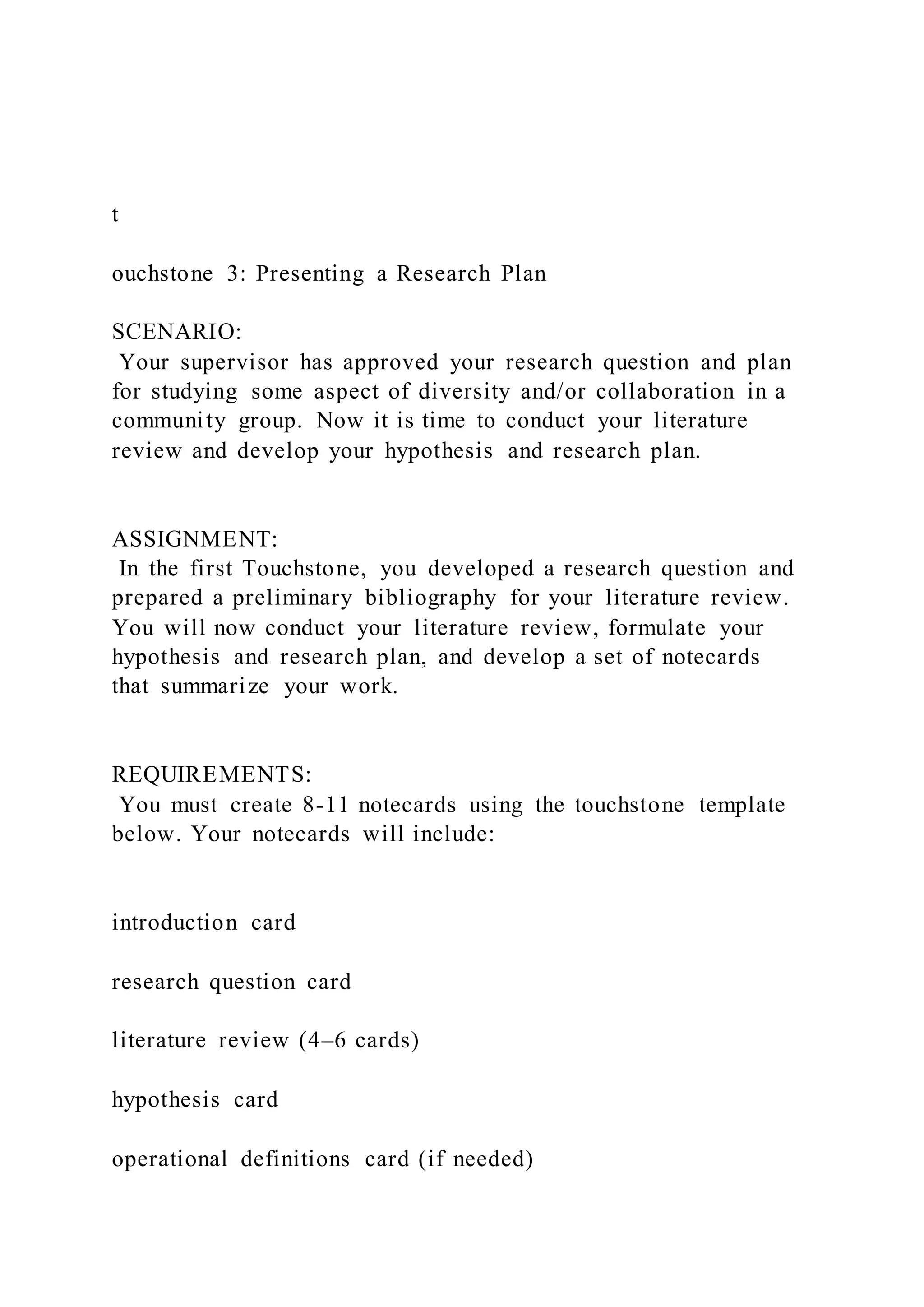 Touchstone 3 presenting a research plan scenario your | DOCX