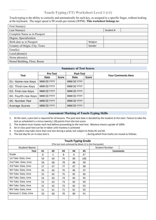 Touchtyping Skills Worksheet A (v1) | PDF