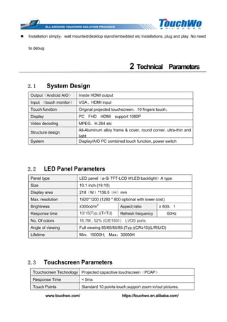 Touchwo 10.1inch-e pcap touch screen all in one v1.0 td101 e | PDF