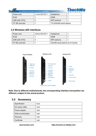 Touchwo 18.5inch pcap touch screen all in one v2.0 td185 | PDF