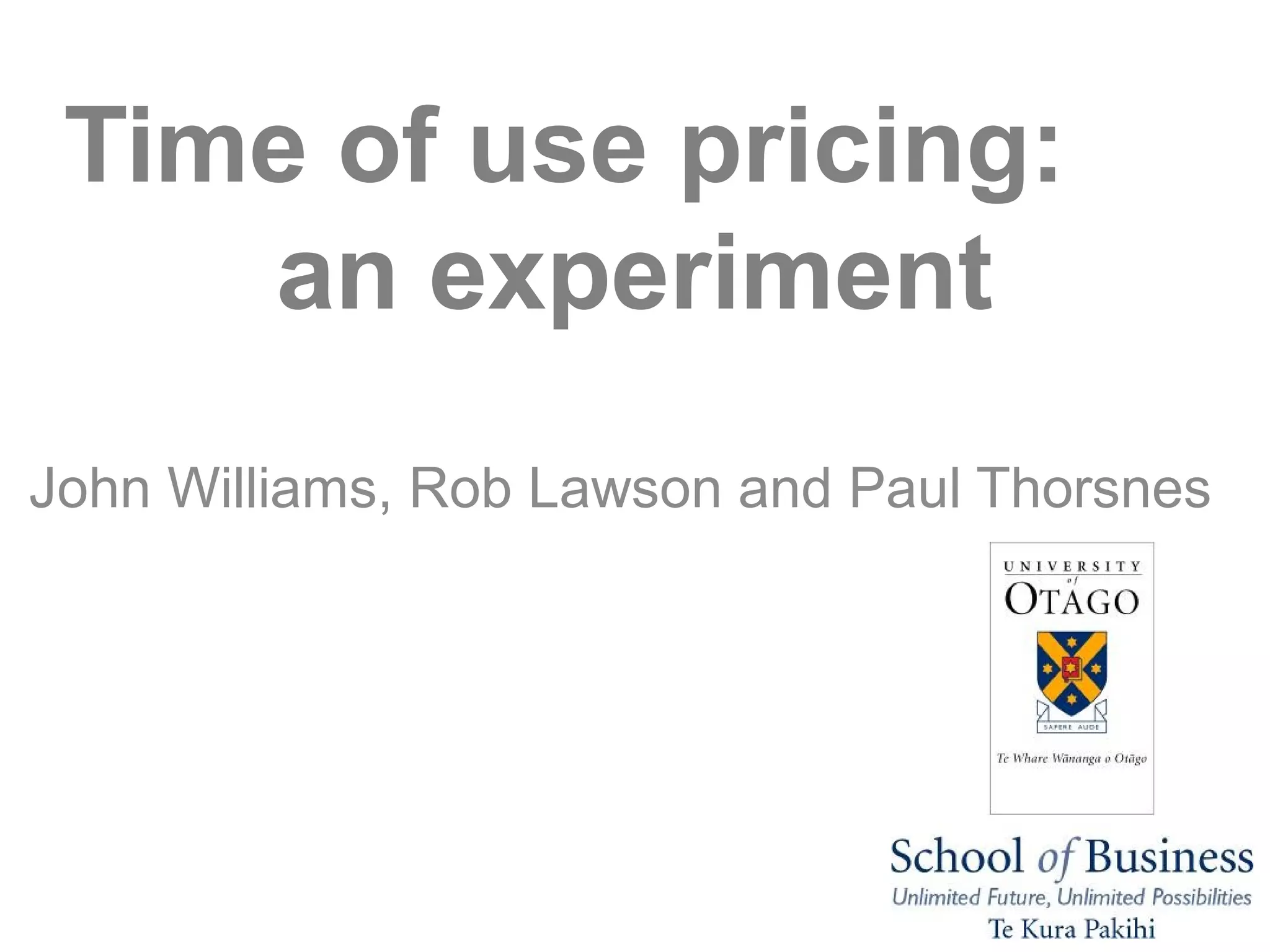 Time of Use tariff experiment | PPT