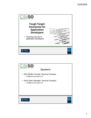 Tough Target: Awareness for Application Developers | PDF
