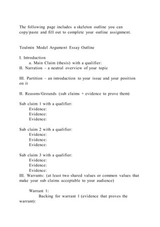 Toulmin Model Argument Essay Outline InstructionsHow to build