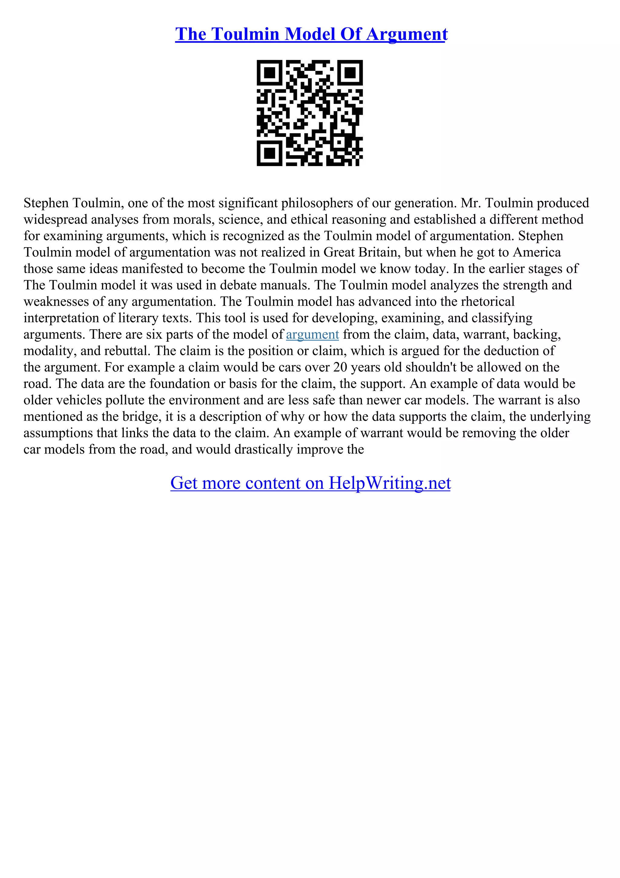 Toulmin Model Essay | PDF