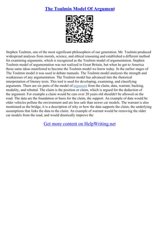 Toulmin Model Essay | PDF