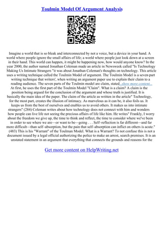 Toulmin Model Essay | PDF