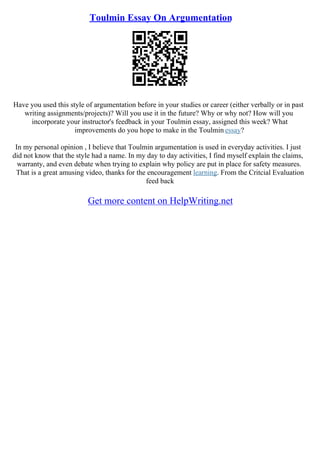Toulmin Model Essay | PDF