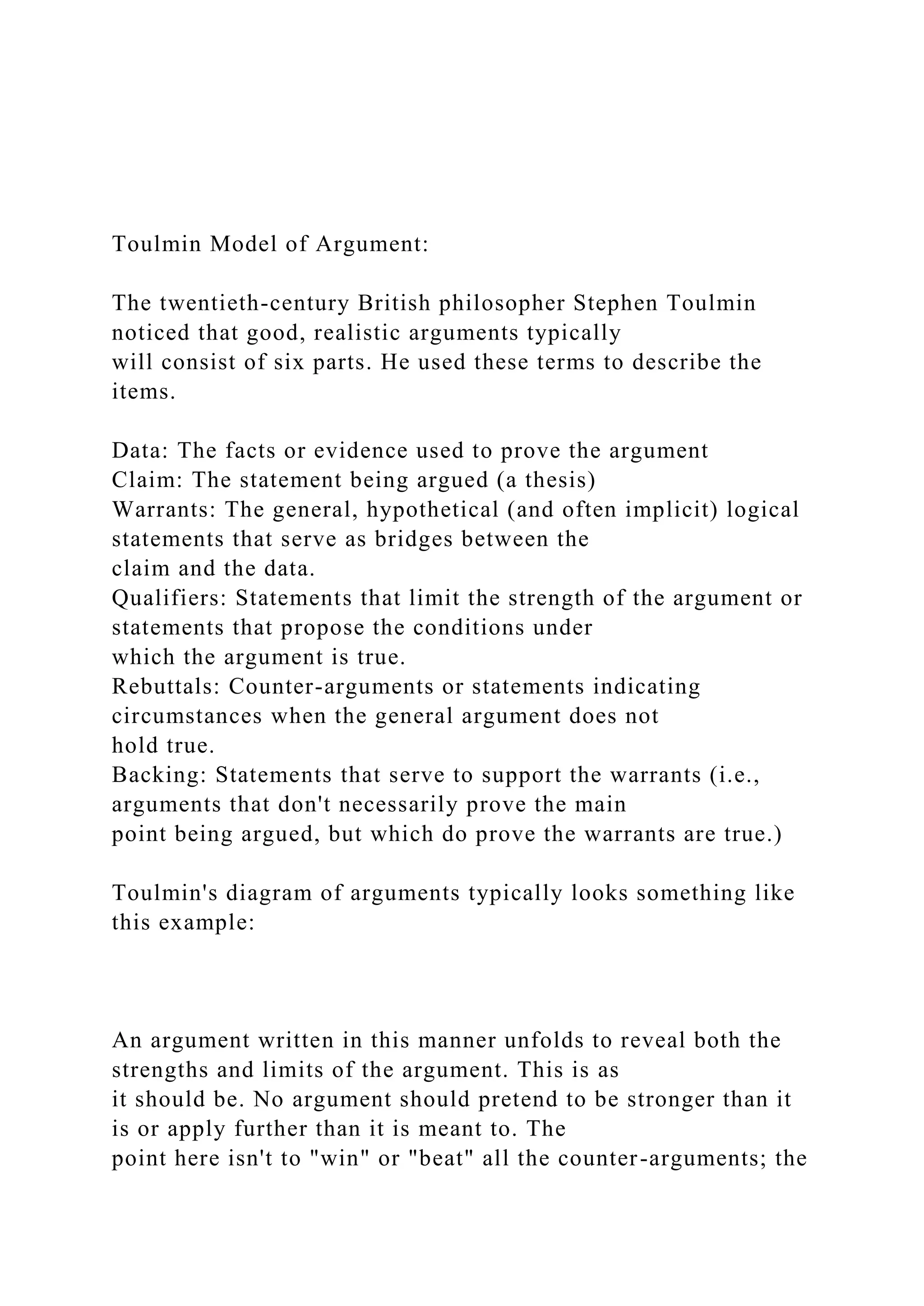 Toulmin Model Of Argument The Twentieth Century British Docx