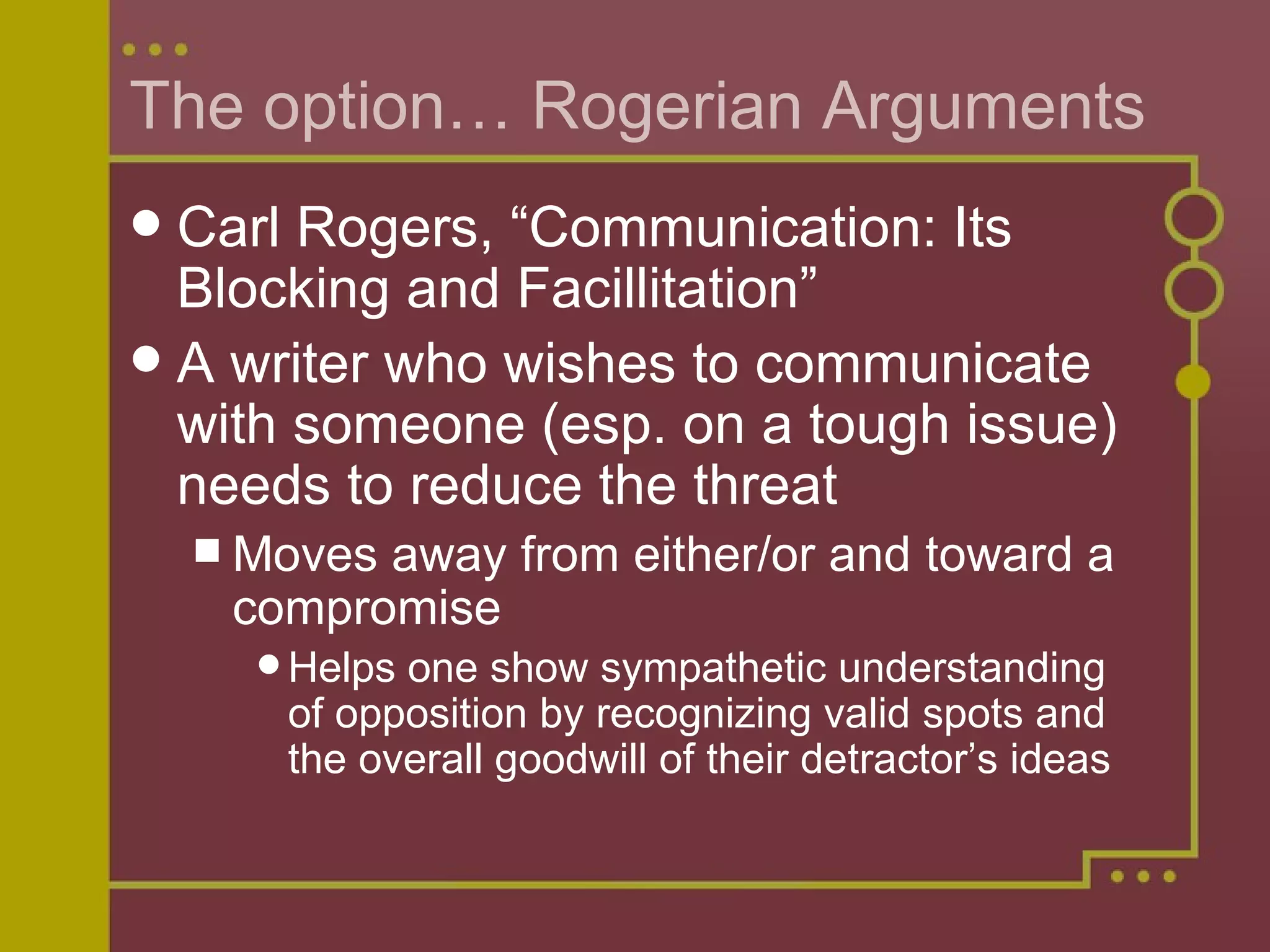 Toulmin and Rogerian Arguments | PPT | Elections | Politics